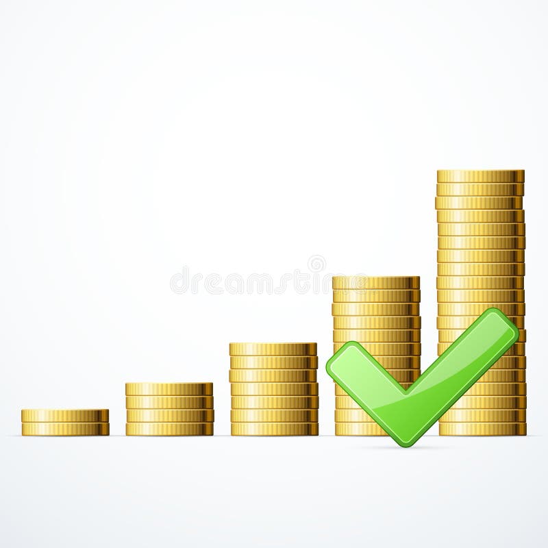 Coins stack and check mark stock vector. Illustration of income - 111627751