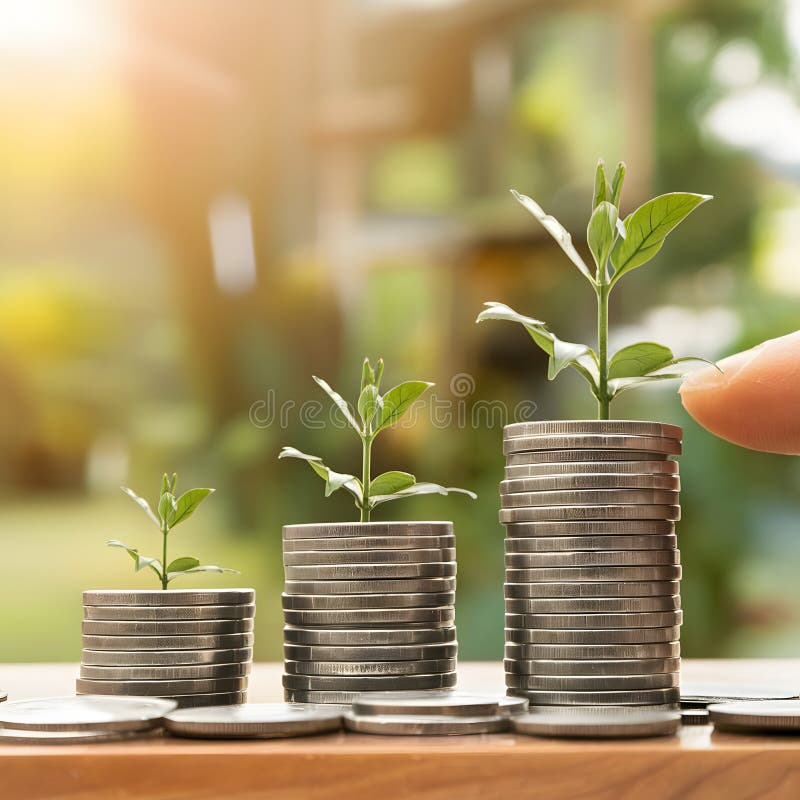 Coins Stack Growing, Symbolizing Business Value Increase Stock ...