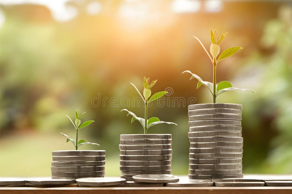 Coins Stack Growing, Symbolizing Business Value Increase Stock ...