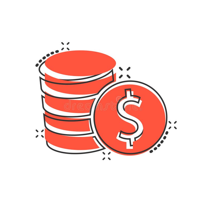 Coins Stack Icon in Comic Style. Dollar Coin Cartoon Vector ...