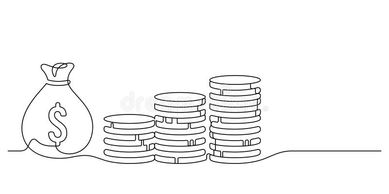 Coins Stack and Money Bag Continuous One Line Wealth Stock Vector ...
