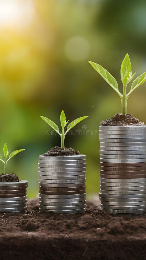 Coins Stack with Plants on Soil, Representing Financial Growth Against ...