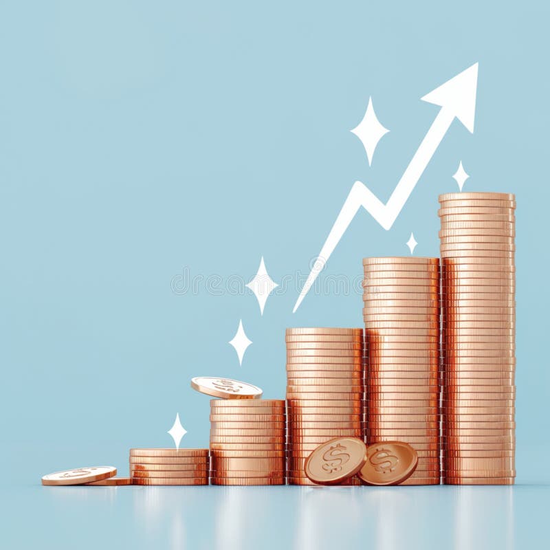 Coins Stack with Rising Arrow and Percentage Icons, Financial Concept ... Coins Stack with Rising Arrow and Percentage Icons, Financial Concept ...