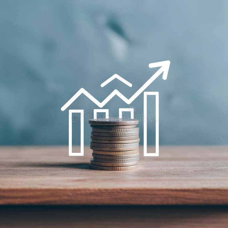 Coins Stack with Upward Arrow Symbolizing Financial Growth on Blue ...