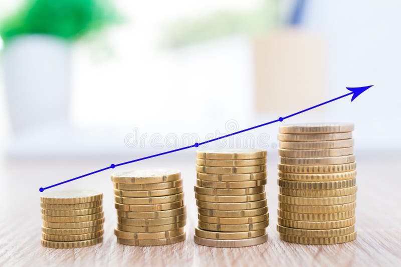 Coins Stacked with Arrow Growth Stock Image - Image of cash, positive ...