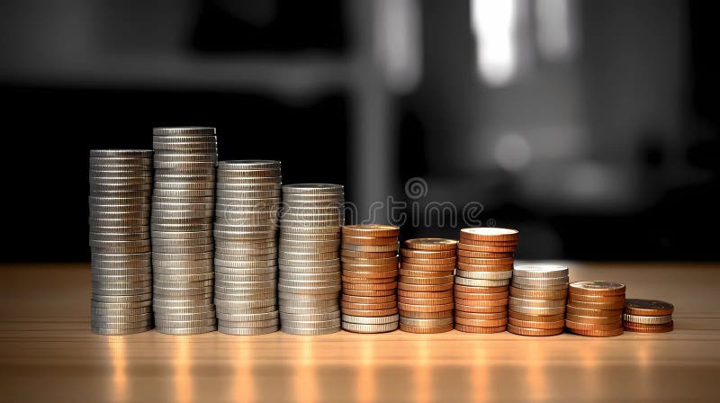 Coins Stacked on Each Other in Different Positions, with a Blurred ...