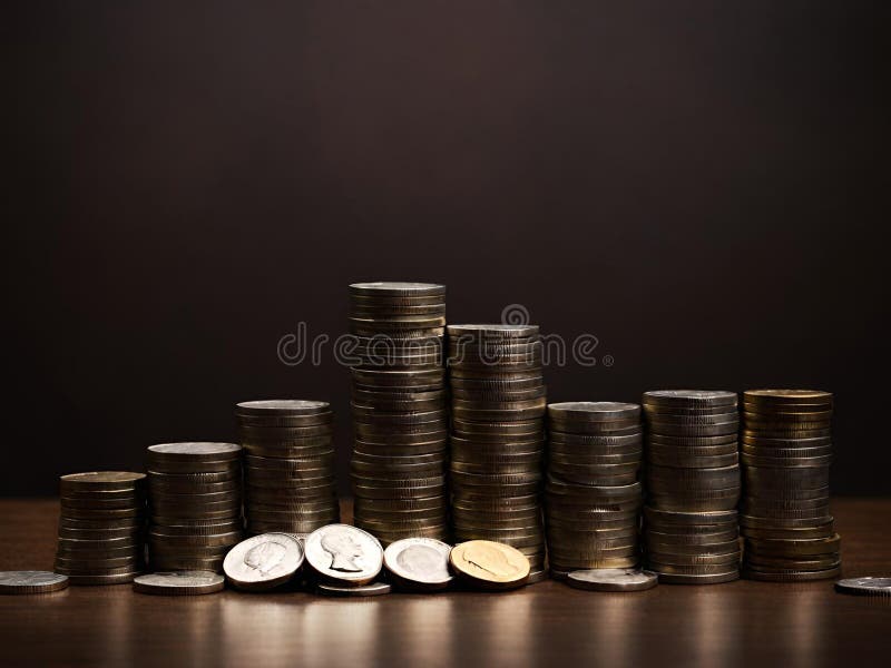 Coins Stacked in Front of a Black Background Stock Illustration ...