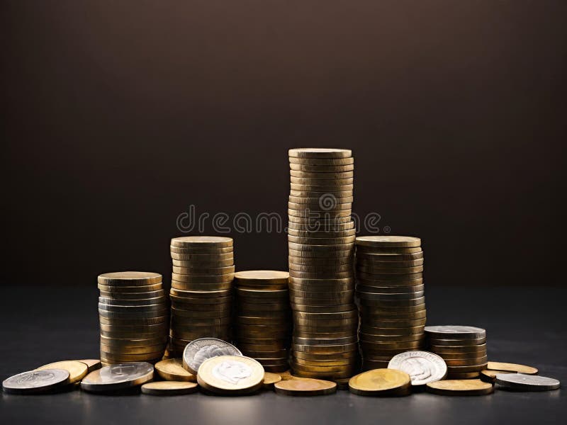 Coins Stacked in Front of a Black Background Stock Illustration ...