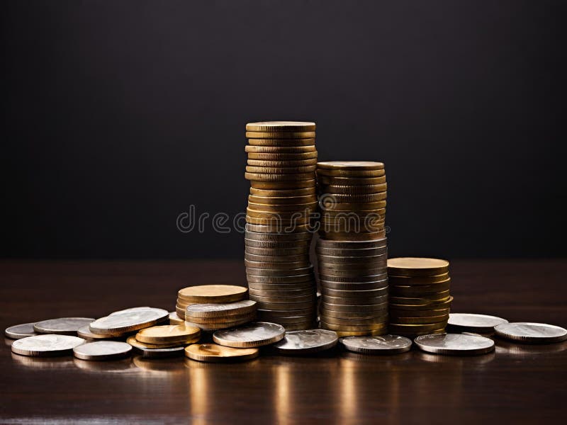 Coins Stacked in Front of a Black Background Stock Illustration ...