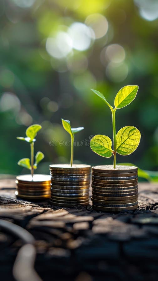 Coins Stacked with Growing Plants, Concept of Investment and Growth ...