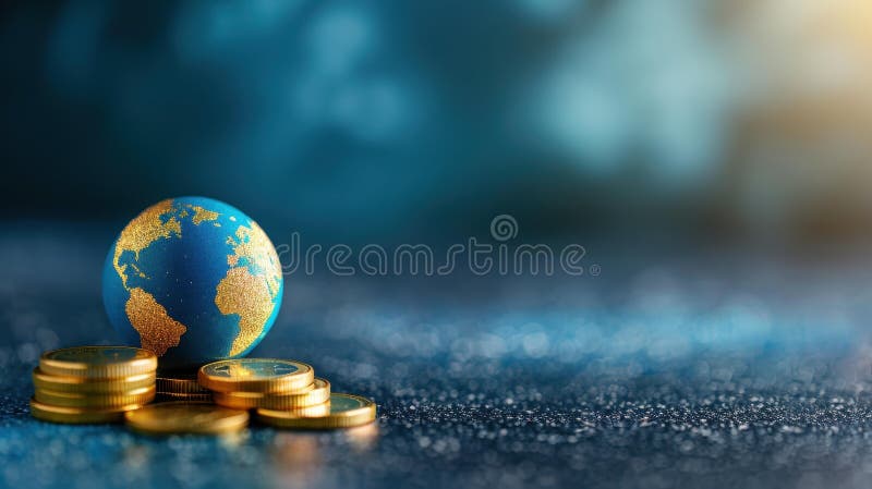 Coins Stacked High on a Globe Symbolize Wealths Power in a Globalized ...
