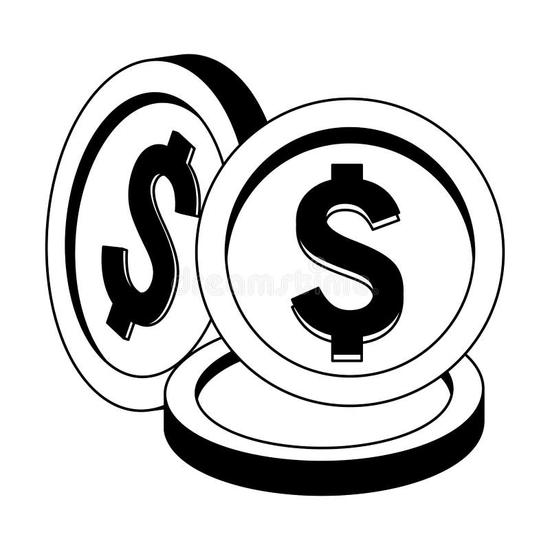 Coins Stacked Isolated in Black and White Stock Vector - Illustration ...
