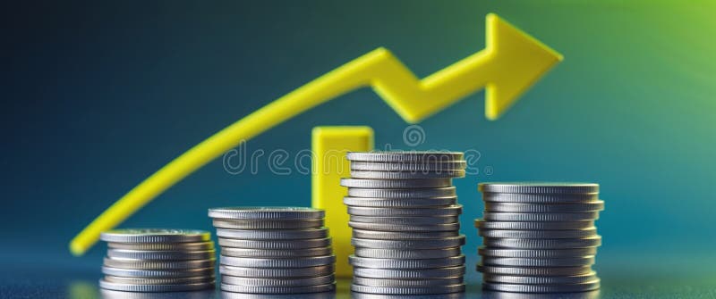 Coins Stacked with Yellow Arrow Indicating Growth and Financial Success ...