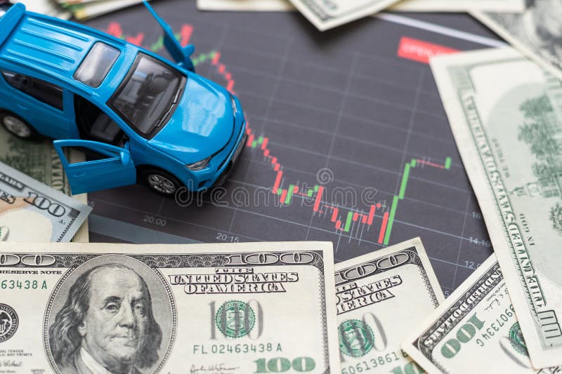 Coins Stacking on the Bank Notes in Front of the Car Stock Image ...