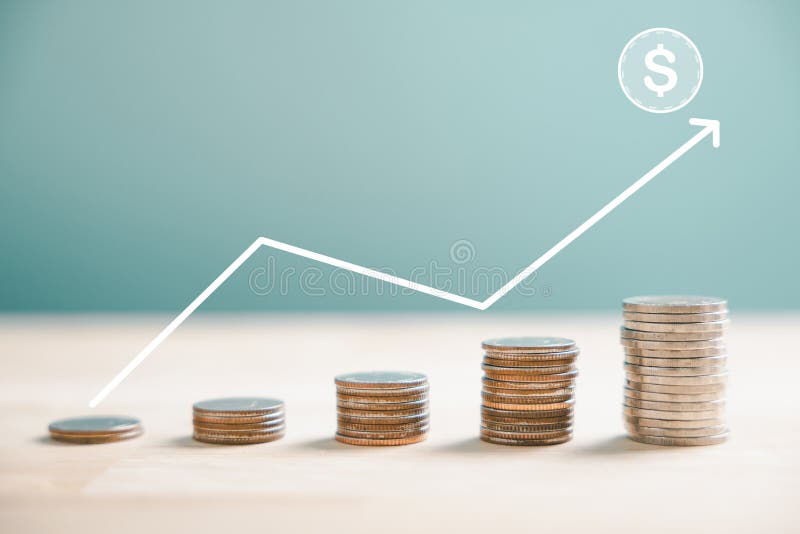Coins Stacking with White Up Arrow and Percentage Stock Image - Image ...