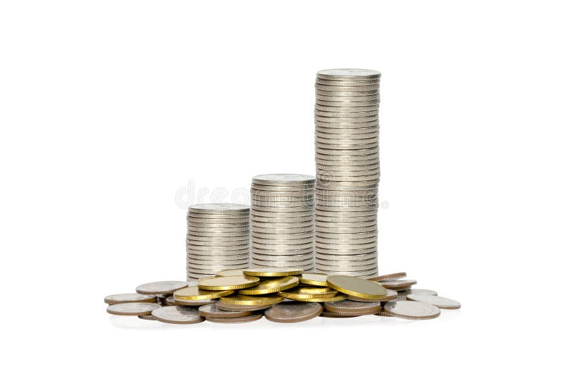 Coins Stacks Isolated on White Background Stock Photo - Image of growth ...