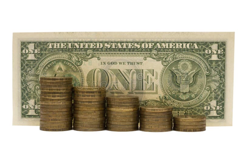 Coins Stairs and Back Side One Dollar Note Stock Photo - Image of ...