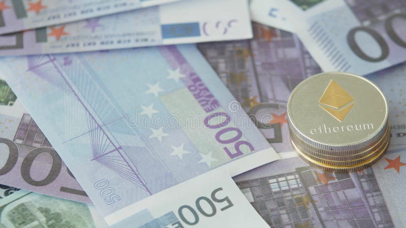 Coins with the Symbol of Etherium Laying on the Table Covered by Five ...