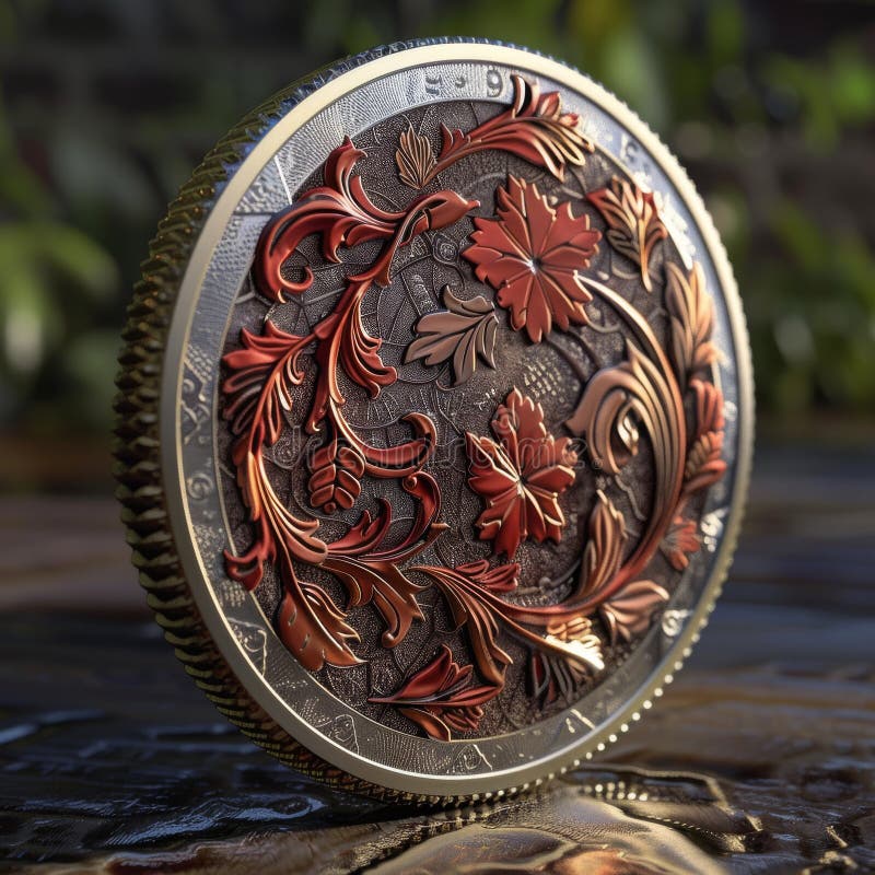 Coins with Symbols of Trees, Leaves and Flowers Stock Image - Image of ...