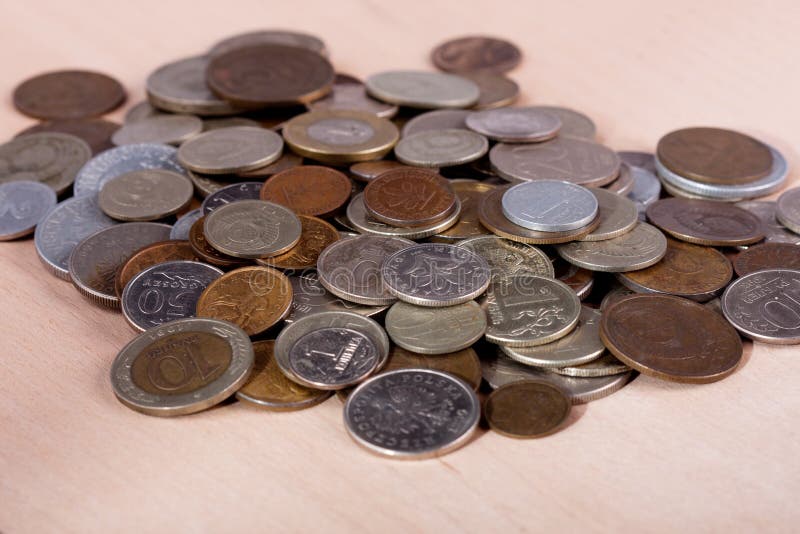 Coins on the table stock photo. Image of group, pile - 105511206