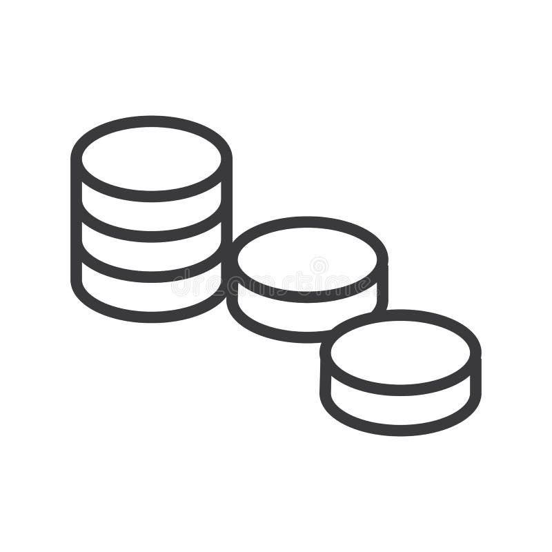 Coins, Three Stacks Vector Line Icon, Sign, Illustration on Background ...
