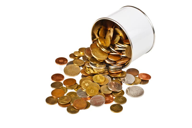 Coins in open tin can stock photo. Image of open, inflation - 25660034
