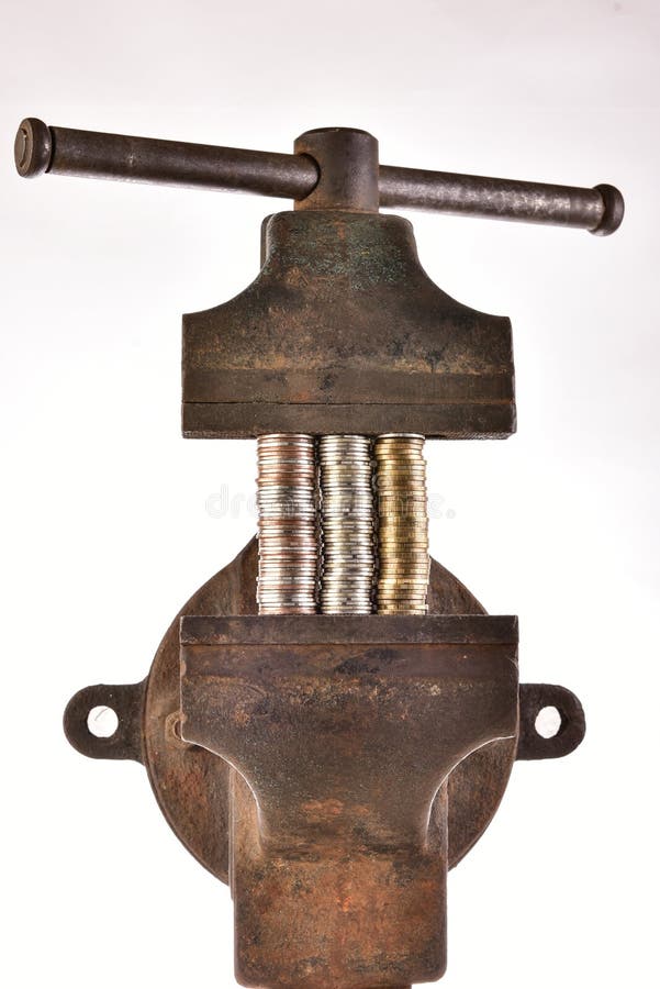 Coins in a vice stock photo. Image of compressed, bank - 96275432