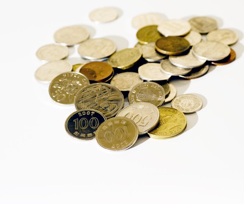 Coins on white background stock photo. Image of exchange - 8949530