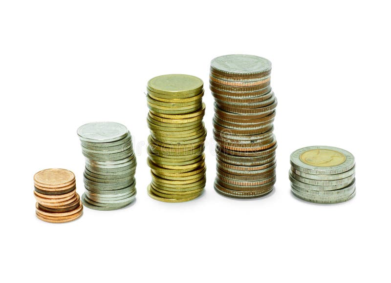 Coins on white background stock photo. Image of yellow - 38363396