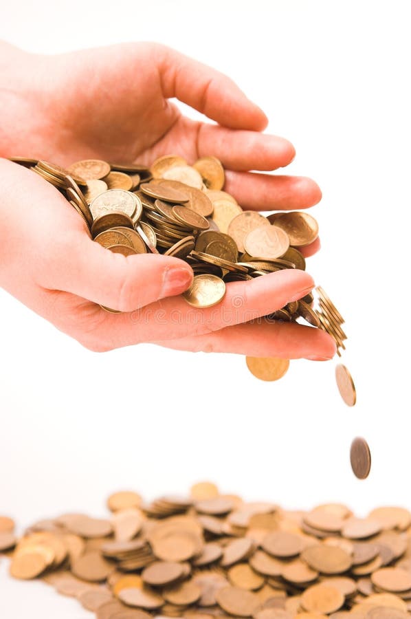 Man Hands with Gold Coins stock image. Image of credit - 29743441