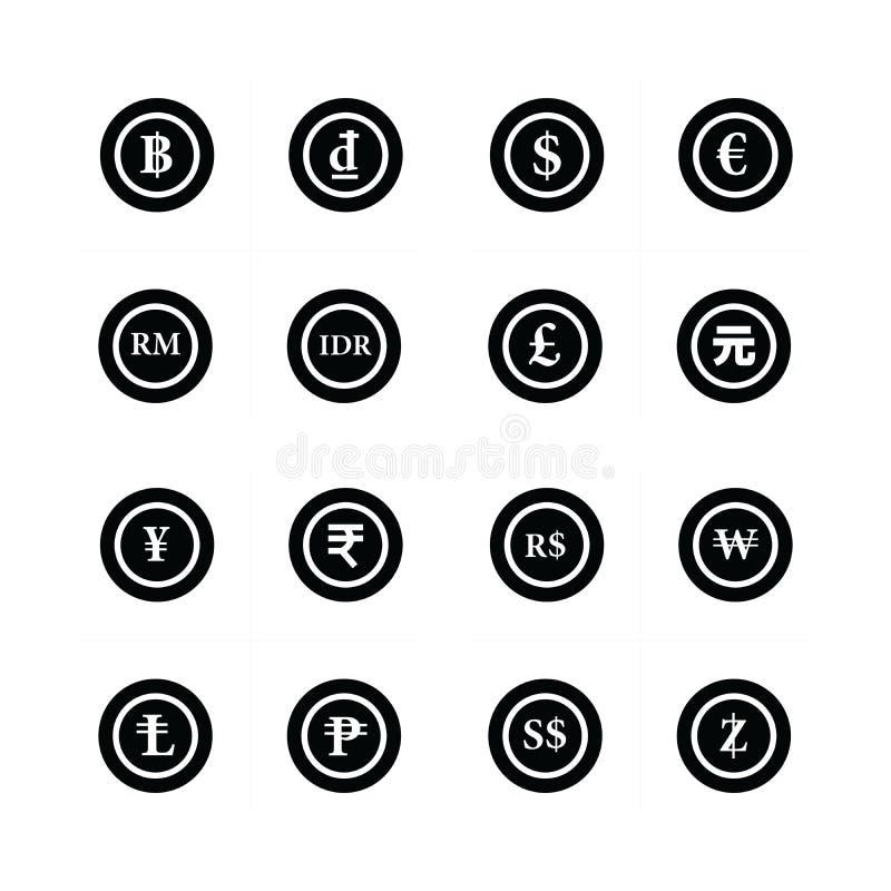 Coins of the World Icons Set Stock Illustration - Illustration of ...