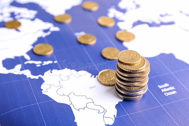 Coins on World Map. Travel Concept Stock Photo - Image of hobby, tour ...