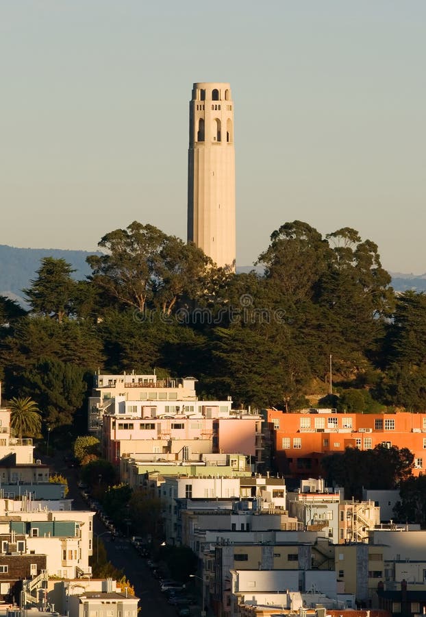 Coit Tower at sunset stock image. Image of famous, america - 4581171