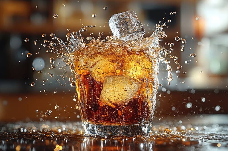 Cola Drink Splash. Falling Ice Cube into Cola Drink Stock Illustration ...