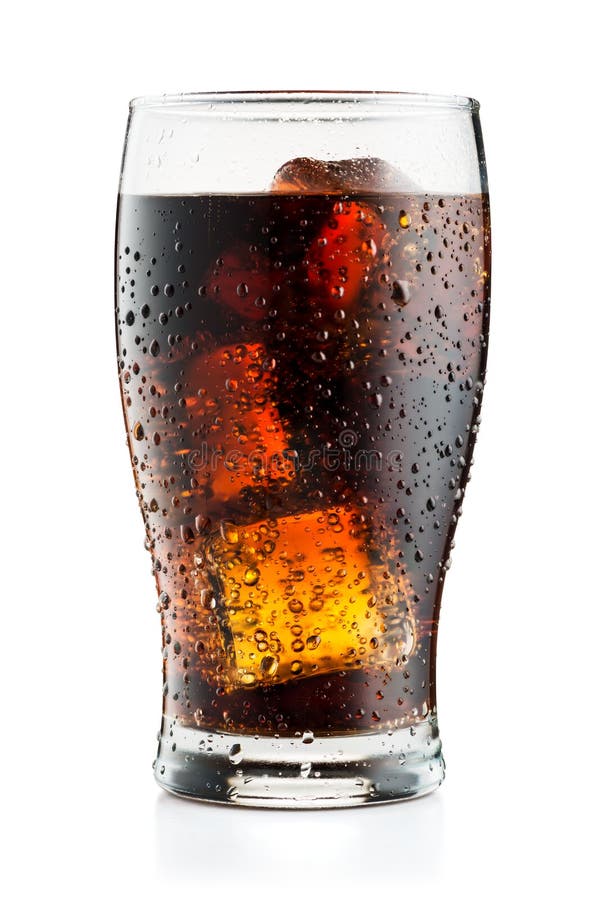 Cola Glass with Ice Cubes and Droplets Stock Photo - Image of liquid ...
