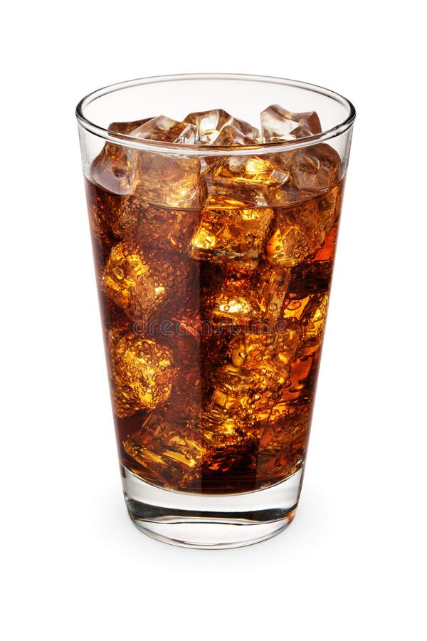 Glass of Cola with Ice Cubes Isolated on White Background. Wide Angle ...