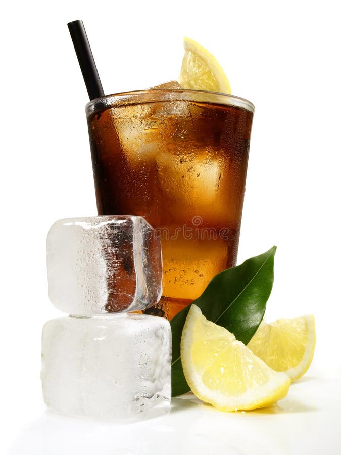 Cola with Lemon in a Glass Isolated on White Background Stock Photo ...