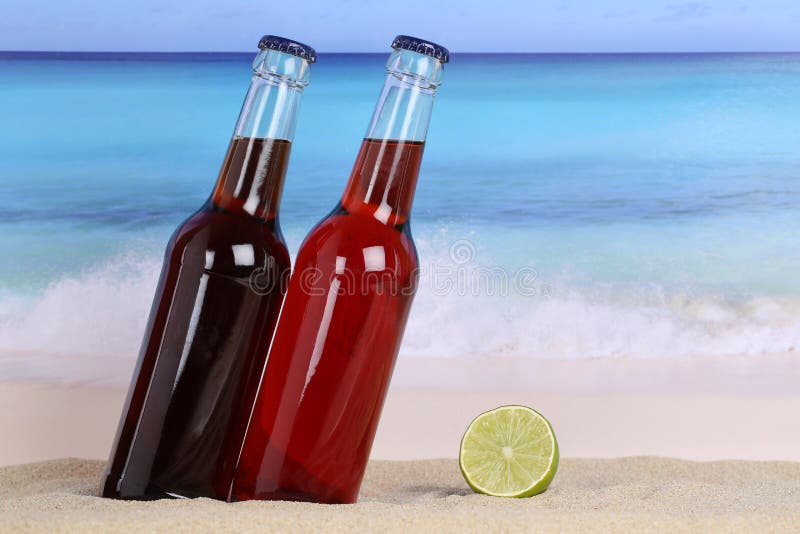 Cola and Lemonade Soda Drink on the Beach Stock Image - Image of ...