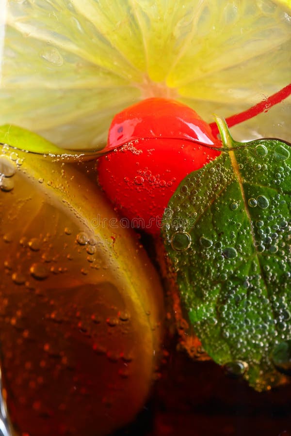 Cola with Lime , Cherry and Peppermint Stock Photo - Image of drink ...