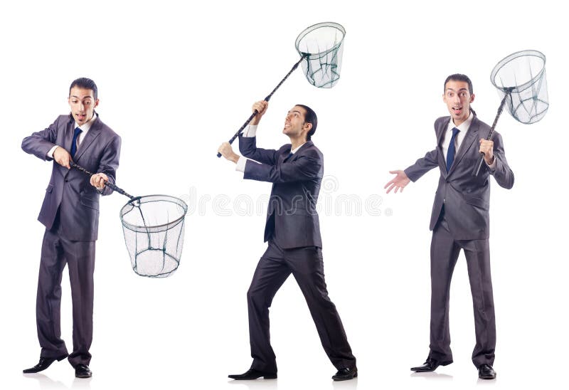 The Colage of Businessman with Catching Net on White Stock Image ...