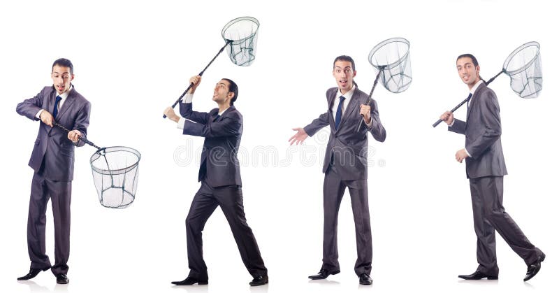 The Colage of Businessman with Catching Net on White Stock Photo ...