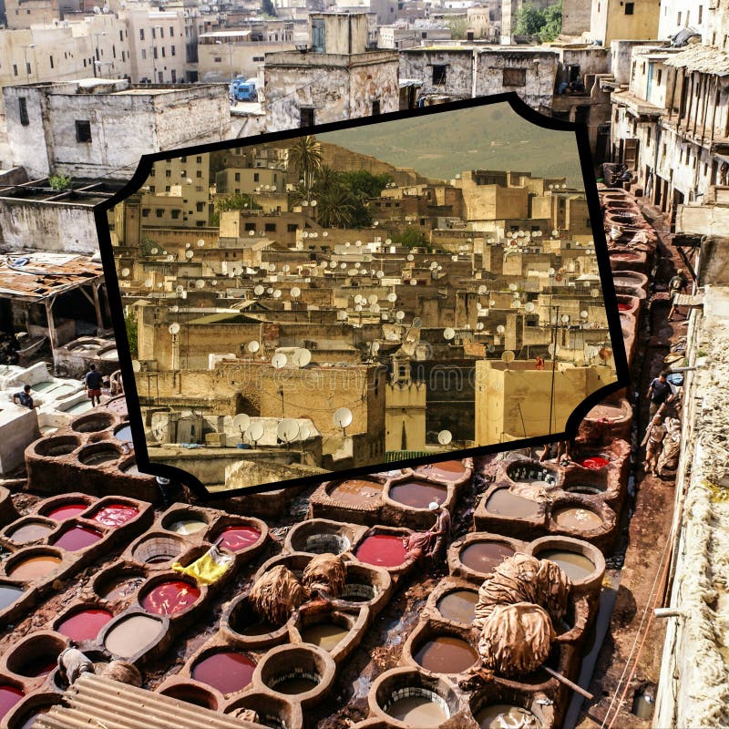 Colagem Do Curtume De Couro De Processamento Tradicional De Fes Em ...