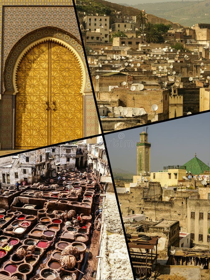 Colagem Do Curtume De Couro De Processamento Tradicional De Fes Em ...