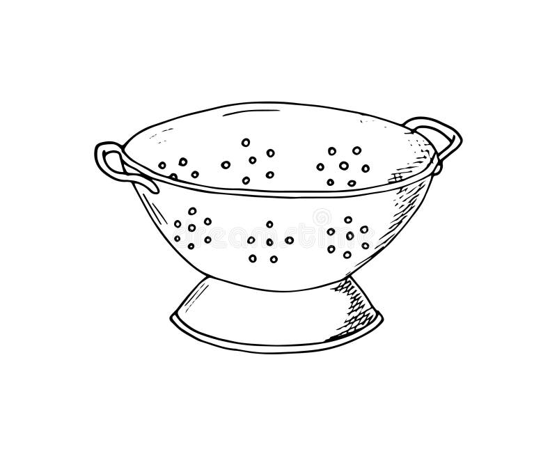 Colander Hand-drawn. Kitchenware Stock Vector - Illustration of utensil ...