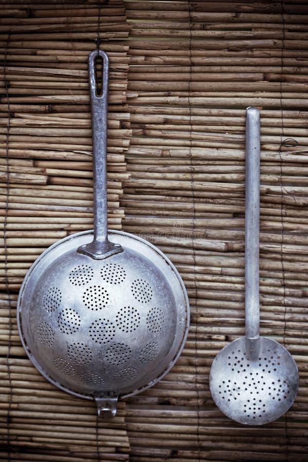 Colander and Skimmer As a Decoration Stock Photo - Image of accessory ...