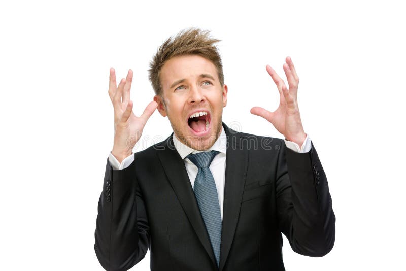 Colar Branco Assustado E Gritando Com Mãos Acima Foto de Stock - Imagem ...