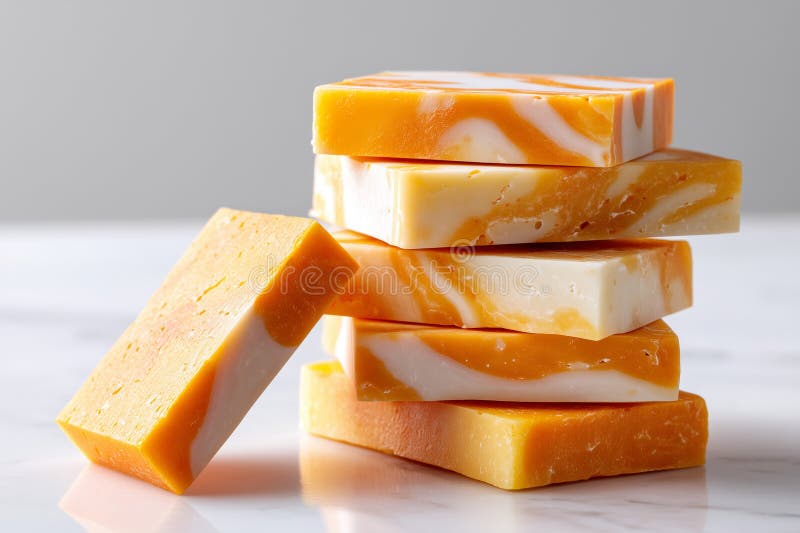 Colby Jack Cheese Slices with Marbled Pattern Stacked on Clean White ...