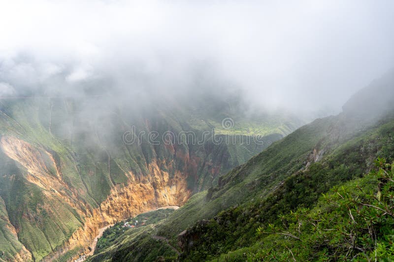 Colca Canyon and River in the Mist and Clouds, Peru Stock Image - Image ...