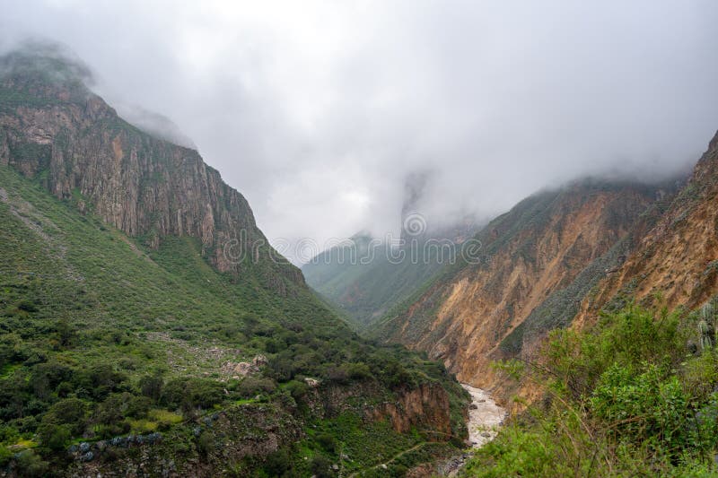 Colca Canyon and River in the Mist and Clouds, Peru Stock Image - Image ...