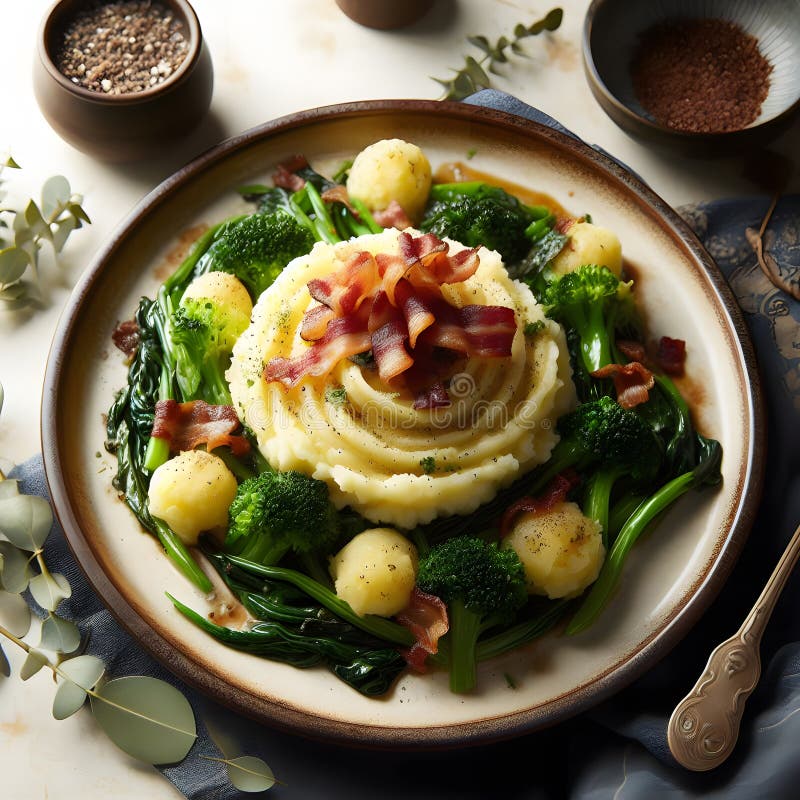 Colcannon on Designed Plate with Mashed Potatoes and Sauteed Greens Ai ...